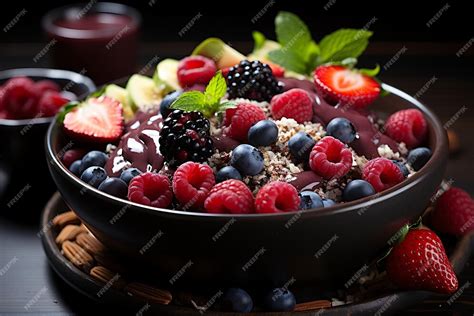 Premium Ai Image Acai Bowl Presentation Food Photography