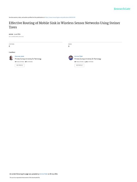 Effective Routing Of Mobile Sink In Wireless Sensor Networks Using Steiner Trees Pdf