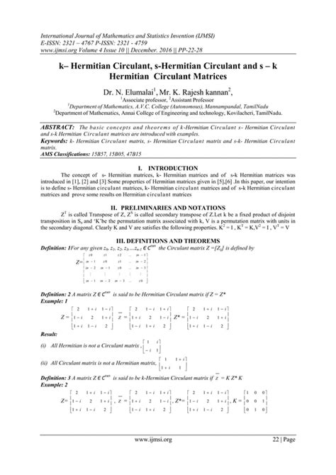 K Hermitian Circulant S Hermitian Circulant And S K Hermitian Circulant Matrices PDF