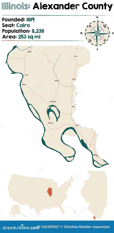 Map Of Alexander County In Illinois Stock Vector Illustration Of