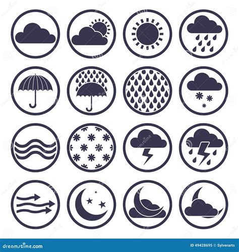 De Vectorreeks Van Weerpictogrammen Meteorologiethema Vector