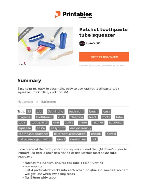Ratchet Toothpaste Tube Squeezer Pdf Toothbrush Dentistry Branches
