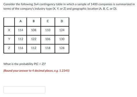 solved consider the following 3x4 contingency table in which