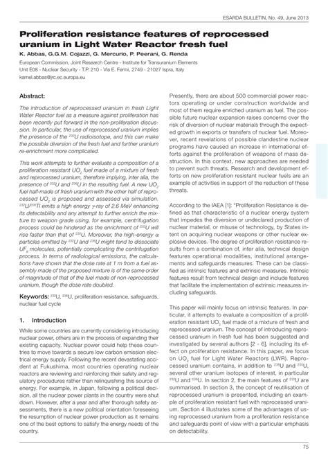 Pdf Proliferation Resistance Features Of Reprocessed Uranium In Light