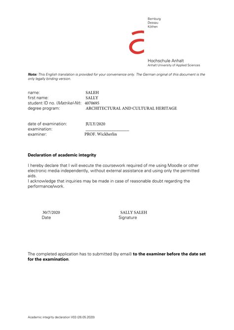 Pdf Academic Integrity Declaration V03 26 05 2020