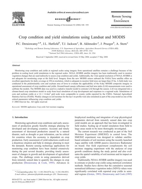Pdf Crop Condition And Yield Simulations Using Landsat And Modis