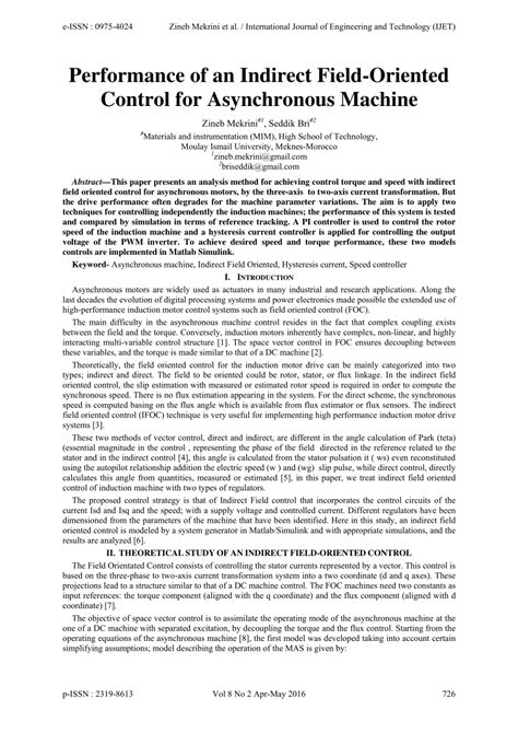 Pdf Performance Of An Indirect Field Oriented Control For Asynchronous Machine
