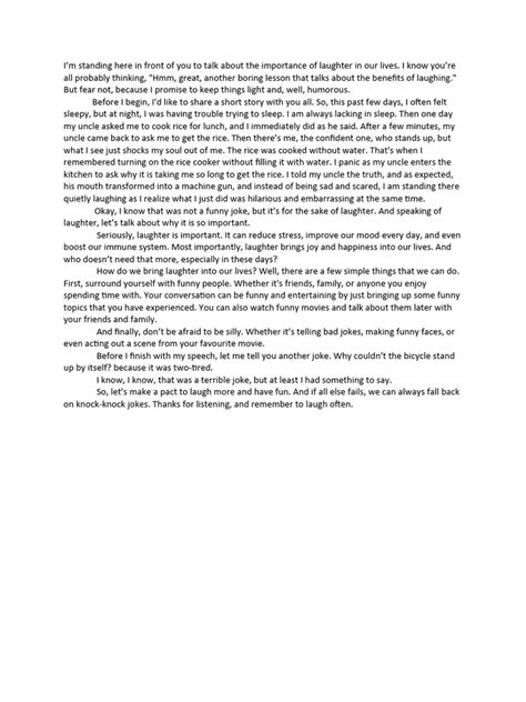 Humorous Speech Pdf Laughter Jokes
