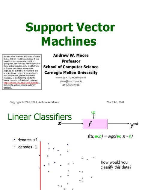 Support Vector Machines Andrew W Moore Professor School Of Computer Science Carnegie Mellon