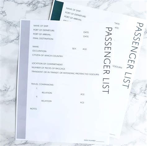 Passenger List Bundle Printable Genealogy Form Digital Etsy