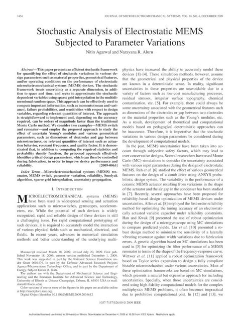 Pdf Stochastic Analysis Of Electrostatic Mems Subjected To Parameter