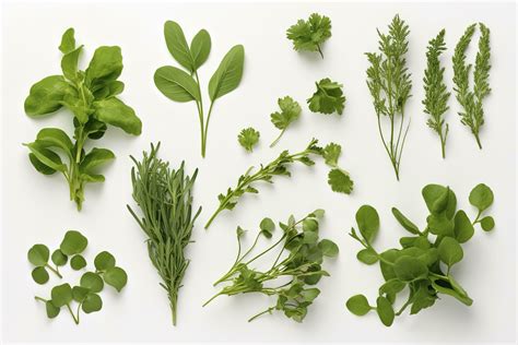 Collection Of Fresh Herb Leaves Arugula Spices Herbs On Isolated On