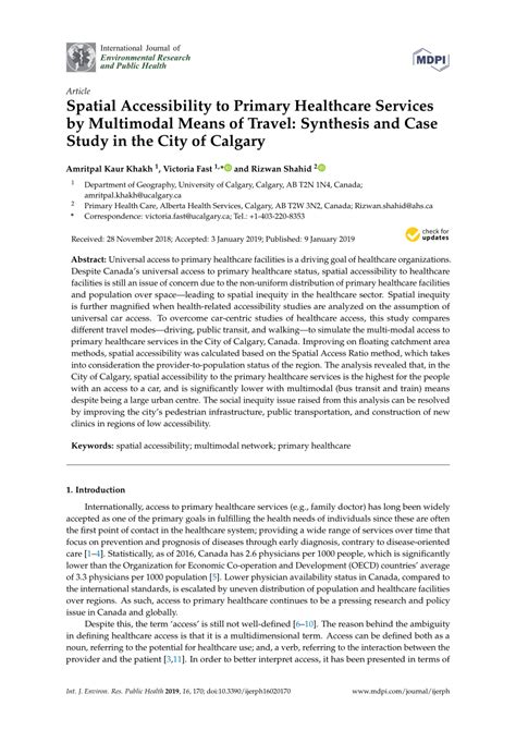 Pdf Spatial Accessibility To Primary Healthcare Services By Multimodal Means Of Travel
