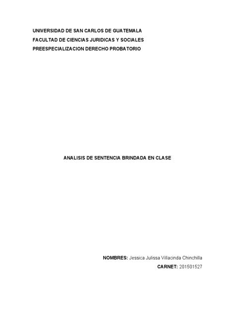 Analisis Sentencia Derecho Probatorio Jessica Julissa Pdf Sentencia