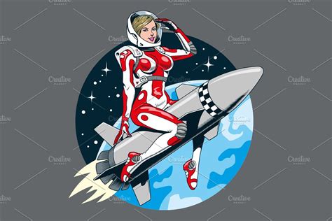 Astronaut Woman In Space Pre Designed Illustrator Graphics ~ Creative