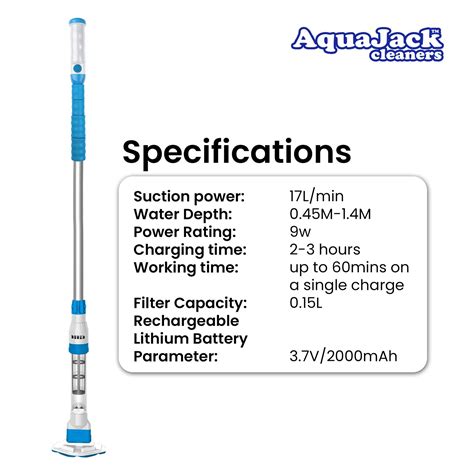 Cordless Spa And Pool Vacuum Cleaner 60min 2 Heads Aquajack