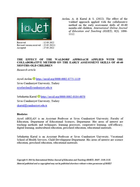 The Effect Of The Waldorf Approach Applied With The Collaborative Method On The Early Assessment
