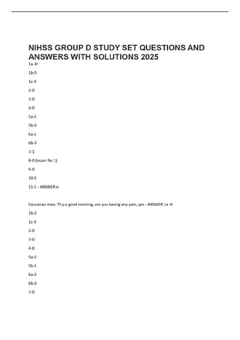 NIHSS GROUP D STUDY SET QUESTIONS AND ANSWERS WITH SOLUTIONS NIH