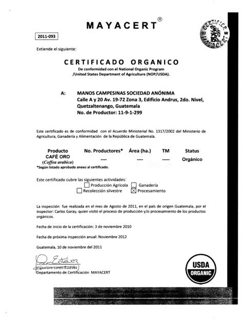 Certificado De Conformidad Del Usda Certificado De Conformidad Ce