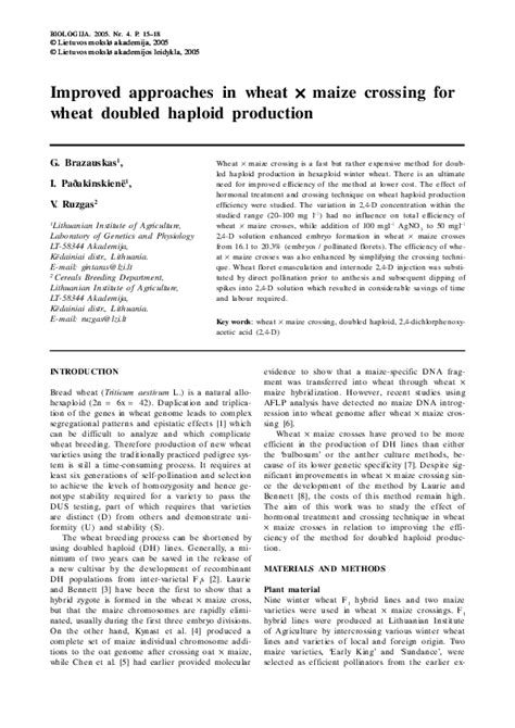 Pdf Improved Approaches In Wheat × Maize Crossing For Wheat Doubled