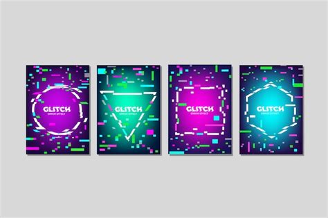 Graphic Design Glitch Cover Collection Free Vector