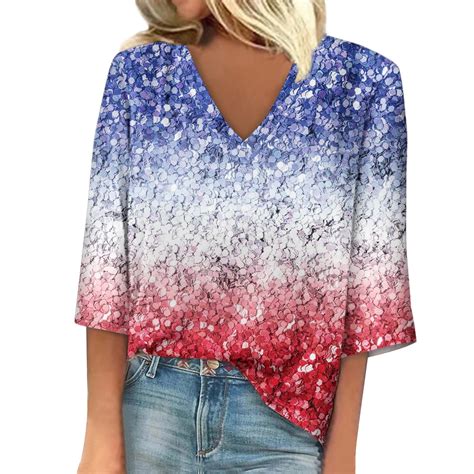 Mohiass Independence Day Stars Striped Shirts For Women Patriotic 3 4
