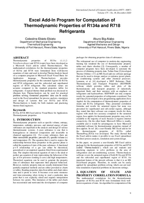 Pdf Excel Add In Program For Computation Of Thermodynamic Properties