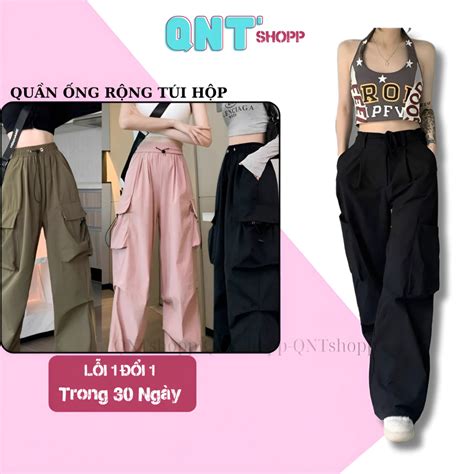 Quần Kaki ống Rộng Túi Hộp Nữ Cao Cấp Hàn Quốcquần Jogger Lưng Chun Có