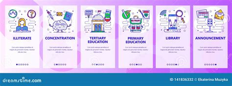 Mobile App Onboarding Screens Education System Digital Library In Phone Illiterate Stock