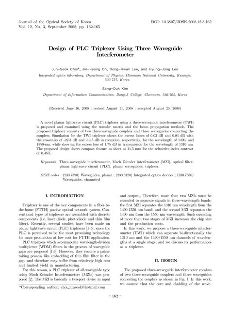 Pdf Design Of Plc Triplexer Using Three Waveguide Interferometer