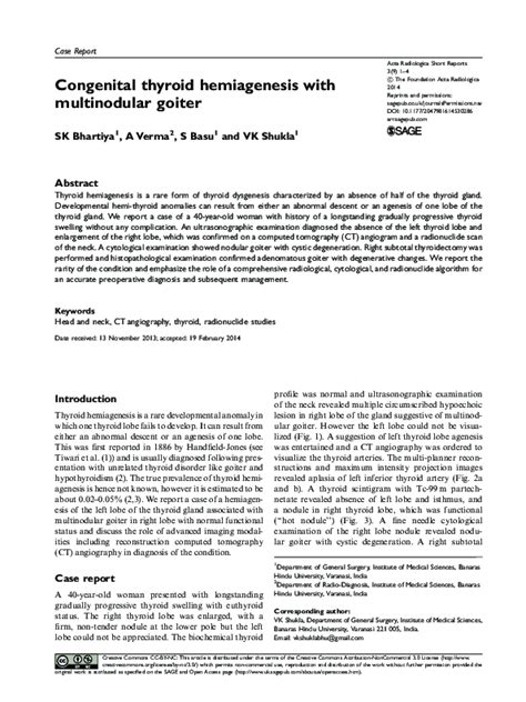 Pdf Congenital Thyroid Hemiagenesis With Multinodular Goiter