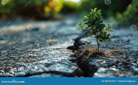 Green Seedling Tree Growing Out Of Pavement Concrete Crack Stock Illustration Illustration Of