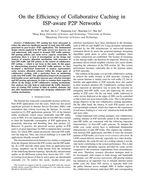 pdf on the efficiency of collaborative caching in isp aware p2p networks