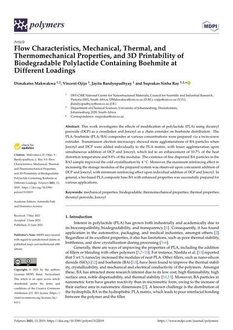 PDF Flow Characteristics Mechanical Thermal And Thermomechanical Properties And D
