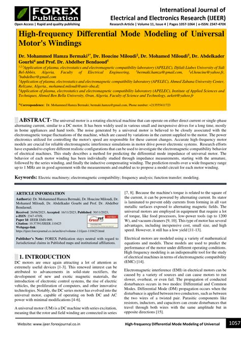 Pdf High Frequency Differential Mode Modeling Of Universal Motors Windings