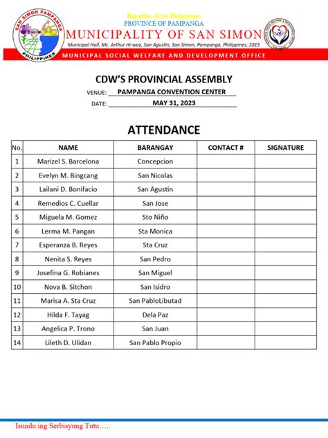 Attendance Cdw Assembly Pdf