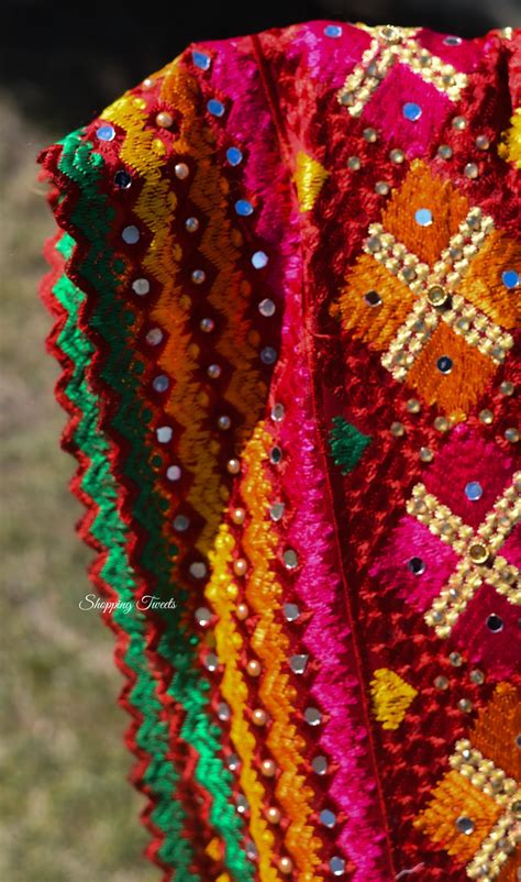 Premium Multicolored Mirror Phulkari Dupatta Hand Embroidered Punjabi
