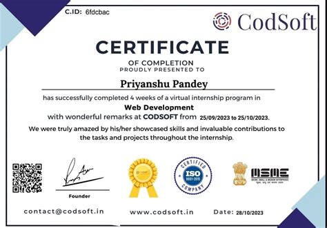 Priyanshu Pandey On Linkedin Internshipcomplete Nextsteps Codsoft