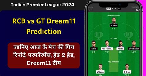Rcb Vs Gt Dream11 Prediction जानिए आज के मैच की पिच रिपोर्ट परफॉरमेंस