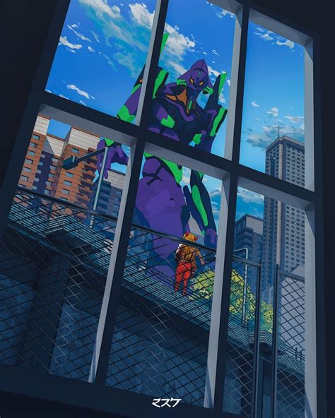 Souryuu Asuka Langley And Eva 01 Neon Genesis Evangelion Drawn By