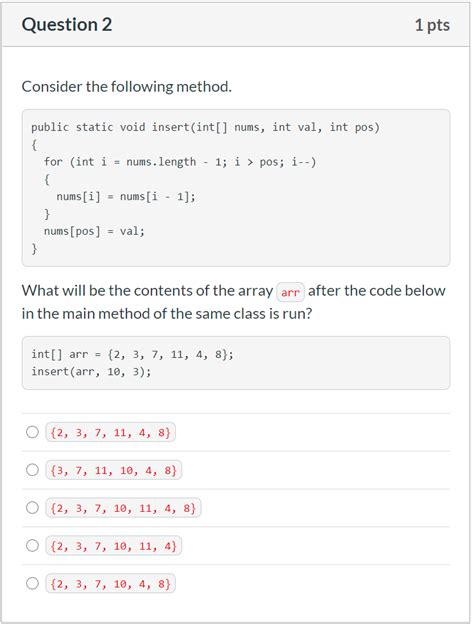Solved Question Pts Consider The Following Method Chegg