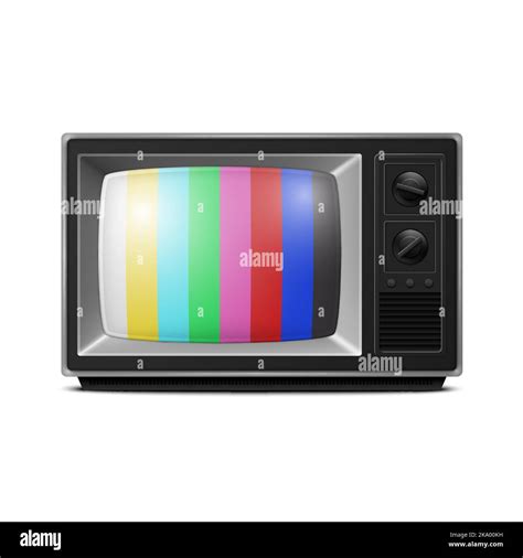 Vector 3d Realistic Retro Striped Screen Tv Receiver Isolated On White