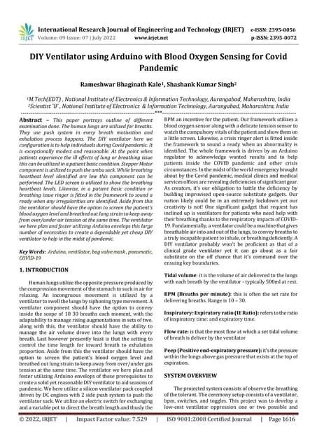 Diy Ventilator Using Arduino With Blood Oxygen Sensing For Covid