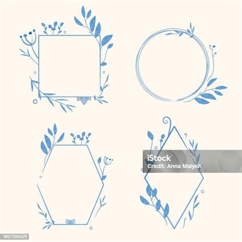 벡터 손으로 그린 로고 디자인 요소 기하학적 꽃 프레임 테두리 화 환의 집합입니다 파란색 수채화 손 그리기 0명에 대한 스톡 벡터 아트 및 기타 이미지 Istock