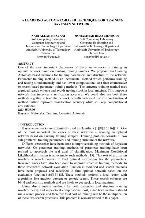Pdf A Learning Automata Based Technique For Training Bayesian Networks