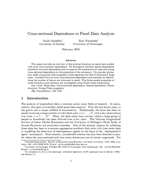 Cross Sectional Dependence In Panel Data Analysis Pdf Econometrics Spatial Analysis