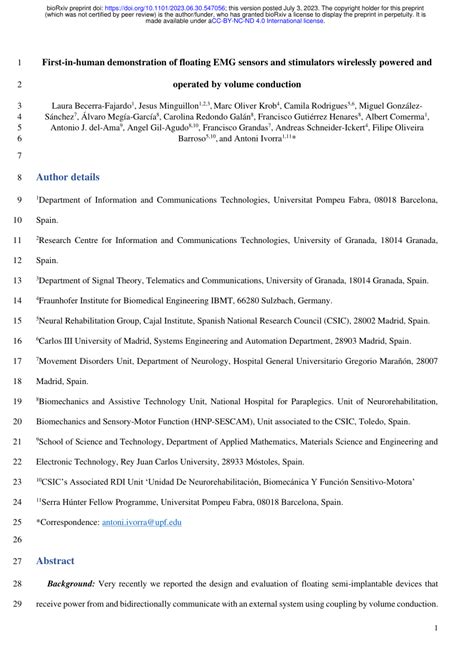 Pdf First In Human Demonstration Of Floating Emg Sensors And