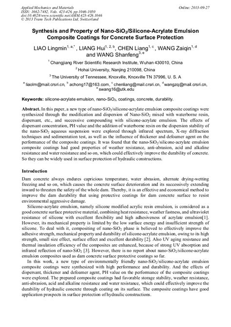 Synthesis And Property Of Nano Sio2silicone Acrylate Emulsion