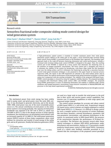 Pdf Sensorless Fractional Order Composite Sliding Mode Control Design For Wind Generation System
