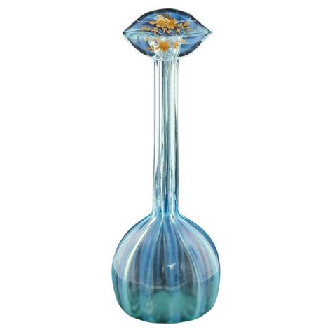 Tall Midcentury Blue And Orange Striped Murano Glass Vase At 1stdibs